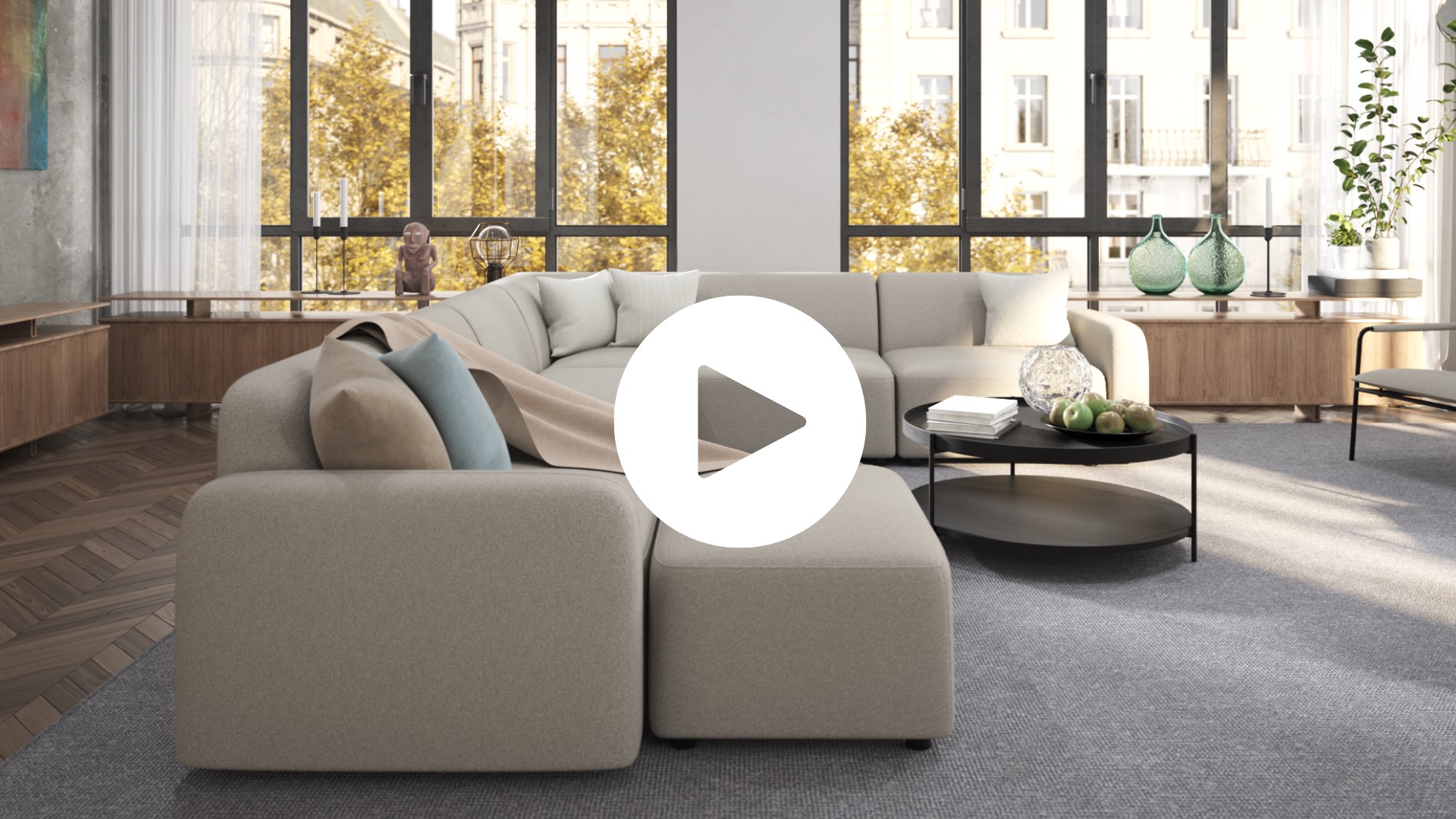 Atticus Grey Fabric Armless Custom Sofa Section